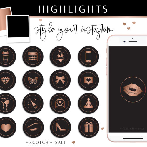 Instagram Highlight Covers - Black & Rose Gold - Scotch and Salt