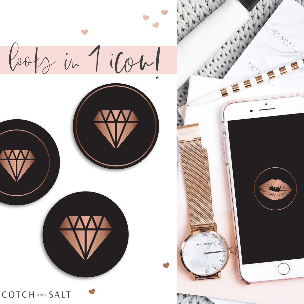 Instagram Highlight Covers - Black & Rose Gold - Scotch and Salt