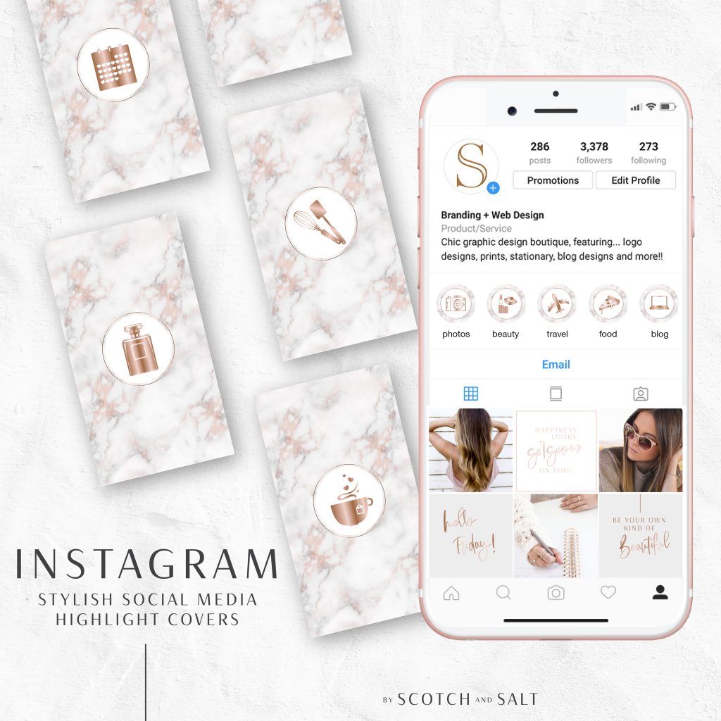 Instagram Highlight Covers - Rose Gold Marble - Scotch and Salt