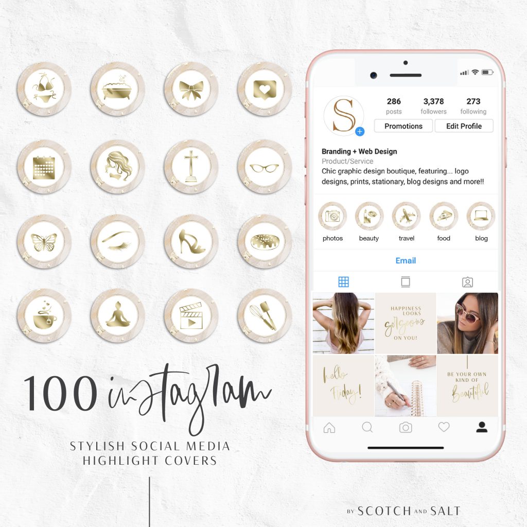 Instagram Highlight Covers - Pink Gold Marble Glitter - Scotch and Salt