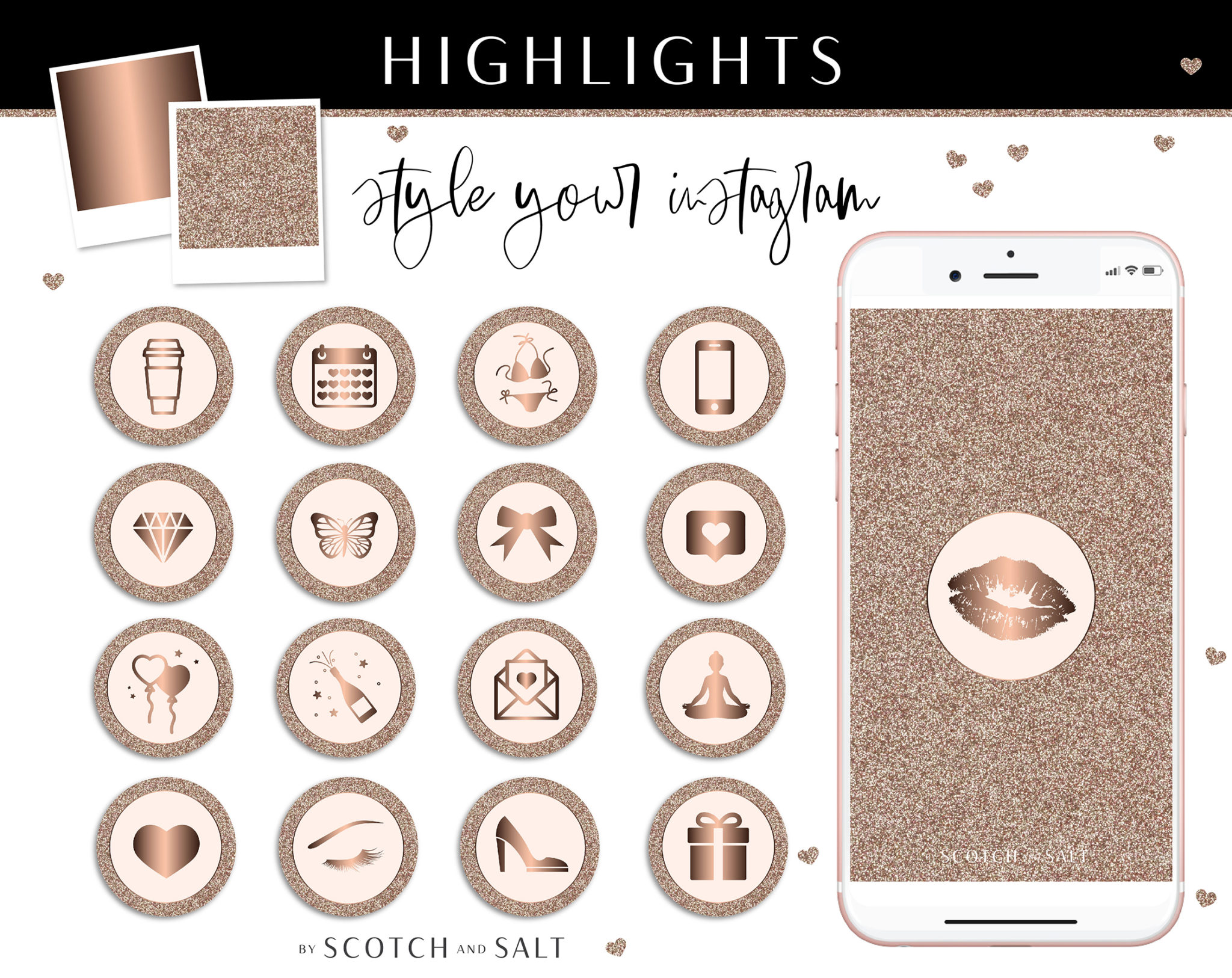 Glitter Instagram Highlight Covers - Scotch and Salt