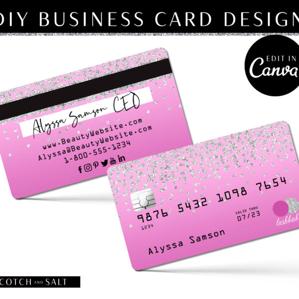Pink Glitter Credit Card Business Card template - Scotch and Salt