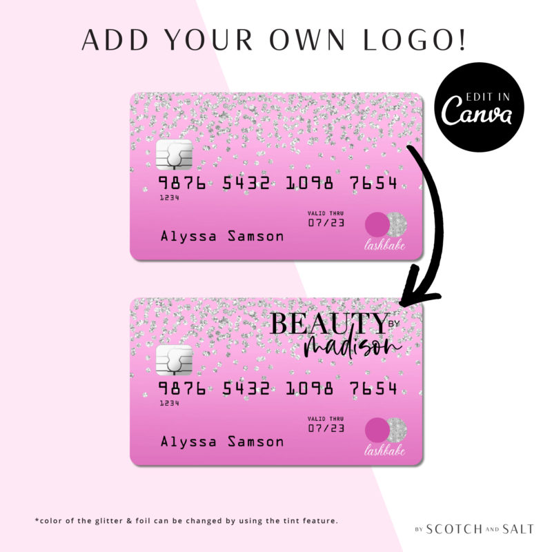 Pink Glitter Credit Card Business Card template - Scotch and Salt