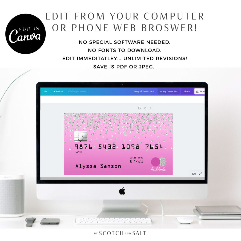 Pink Glitter Credit Card Business Card template - Scotch and Salt