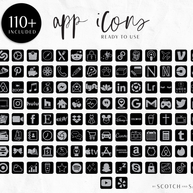 iPhone App Icons Black and Silver Glitter - Scotch and Salt