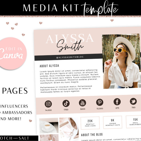 Media Kit Template for Influencer • Edit in Canva • Scotch and Salt